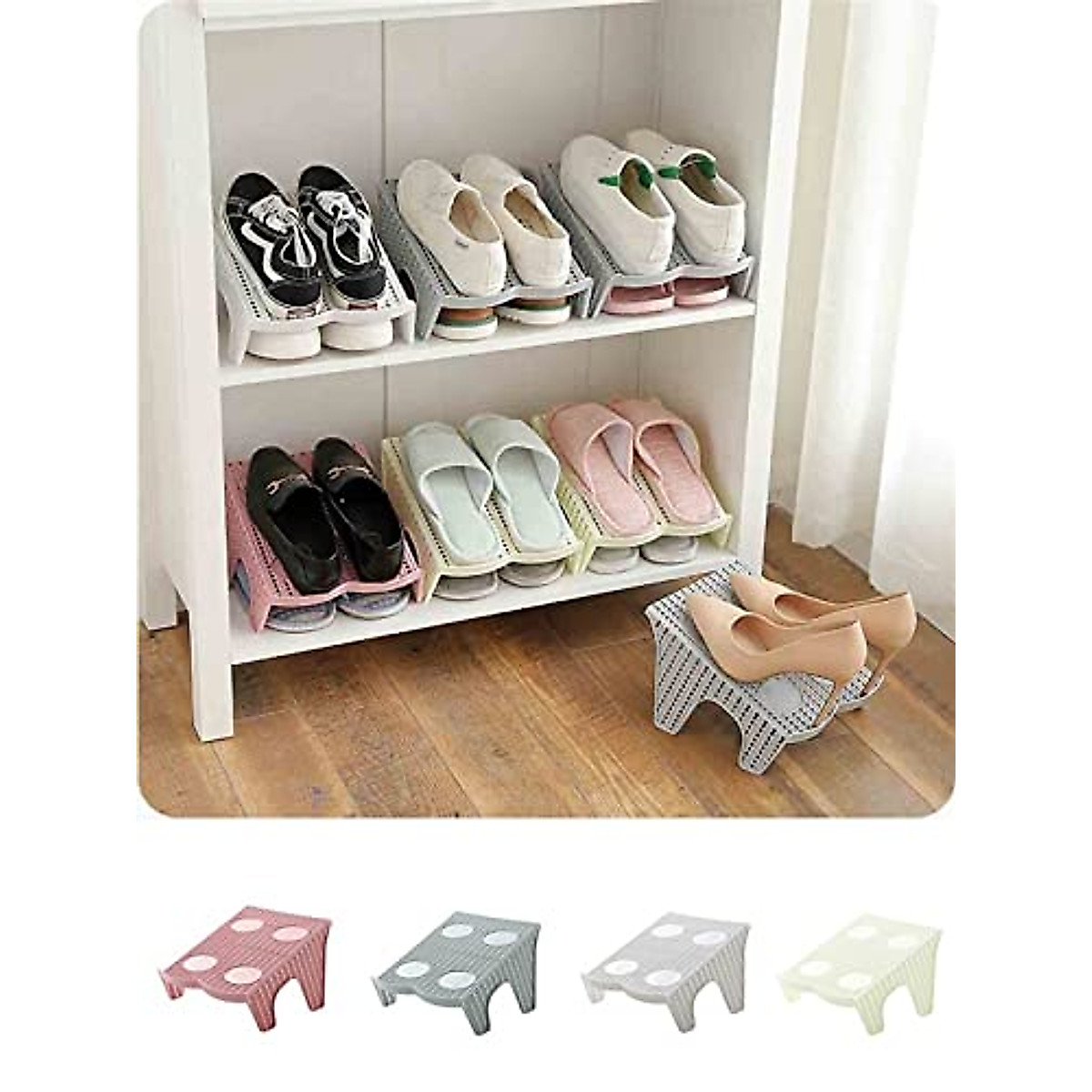 KNFUT Shoe Slots, Shoe Slots Plastic Space Saver Holder Shoes Box Organizer Storage Footwear Space Saving Cabinet Closet Shoe Rack (Color : Yellow)