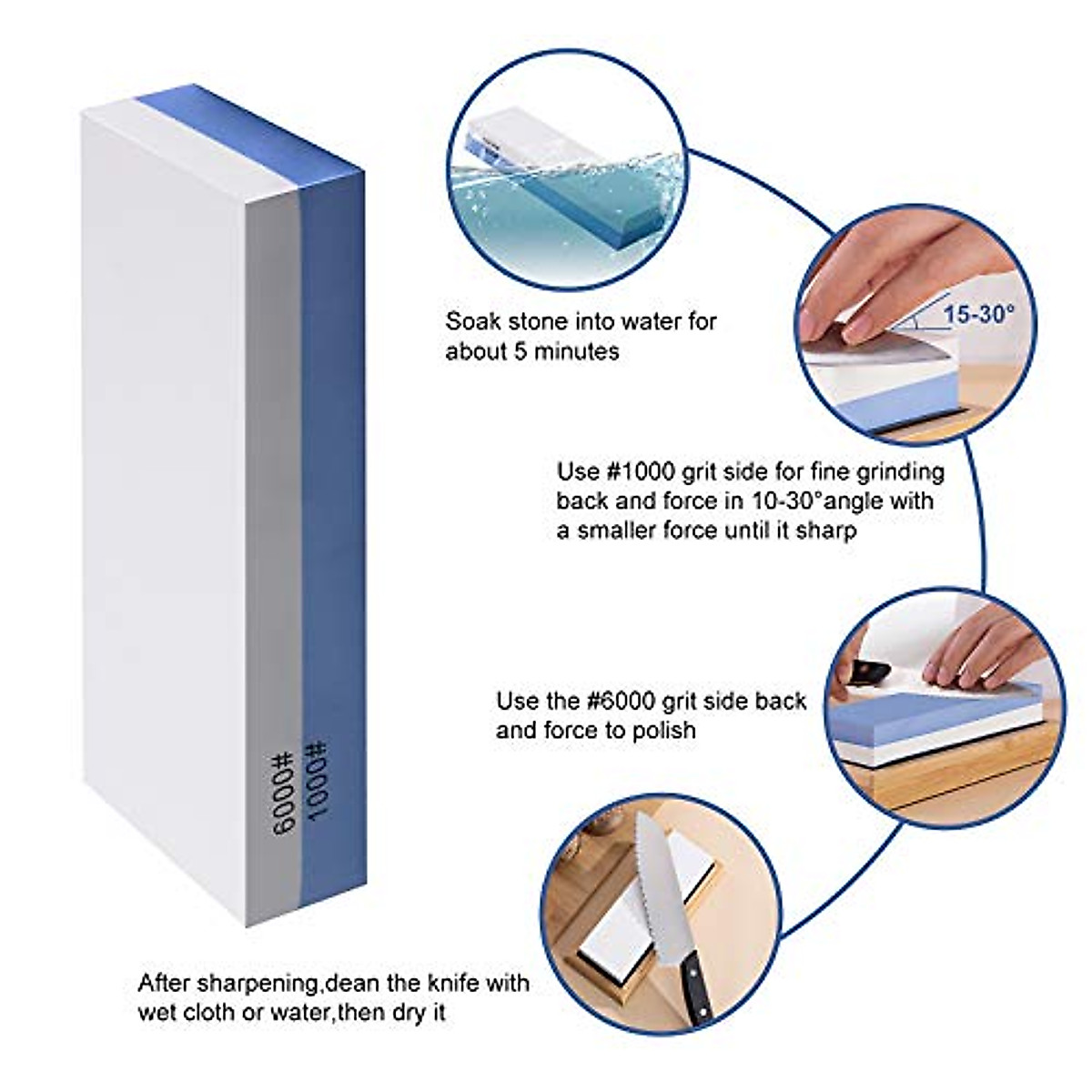 MIDO PROFESSIONAL ABRASIVE Whetstone Knife Sharpener 2 Side Grit 1000/6000 Knife Sharpening Stone, Knife Sharpener Stone with Non-slip Bamboo Base, Wet Stone Sharpening Kit for Kitchen Hunting