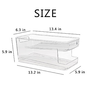 Soda Can Organizers Bins, 2 PCS Wide Plastic Water Bottle Storage, Stackable Clear Refrigerator Organizer Bins, Food Storage Dispensers for Freezer Cabinet Countertops Fridge Kitchen