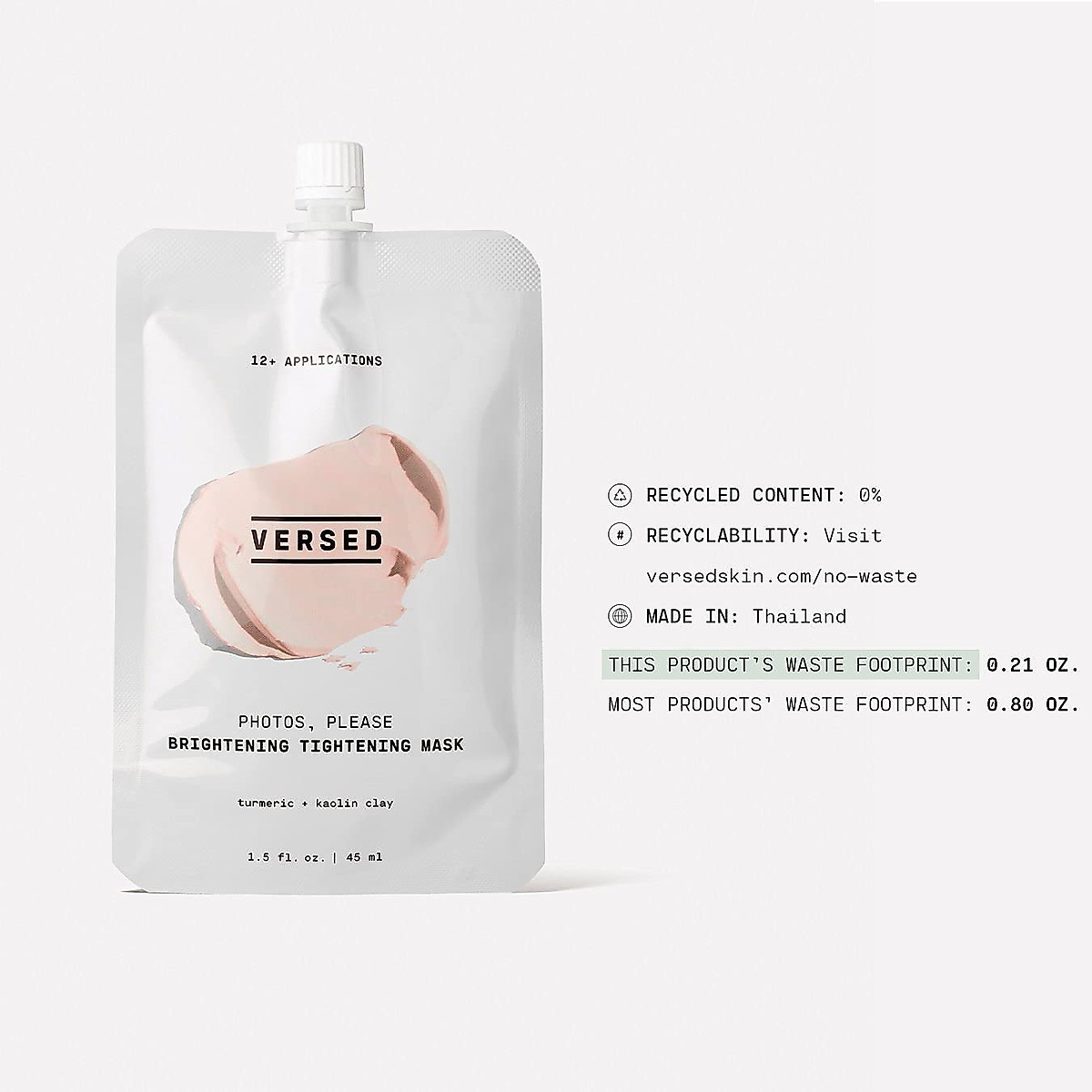 Versed Photos, Please - Tightening, Brightening Face Mask with Turmeric and Kaolin Clay - Pore-Tightening, Hydrating Facial Mask Exfoliates, Removes Blackheads, Evens Skin Tone (1.5 fl oz)