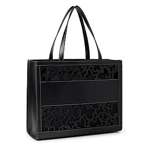 TOUS Brown and Beige Leather-Effect Vinyl with Bear Print Shopping Bag for Women, 40x33x20 cm, Amaya Kaos Icon Collection