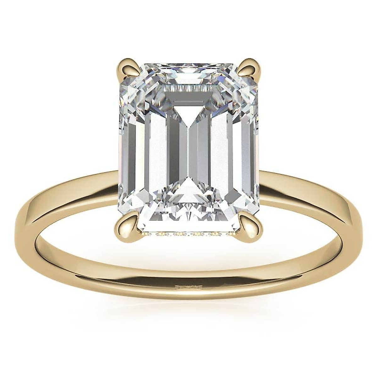 10K Solid Yellow Gold Handmade Engagement Ring 1 CT Emerald Cut Moissanite Diamond Solitaire Wedding/Bridal Ring for Women/Her Anniversary Ring Set (7)