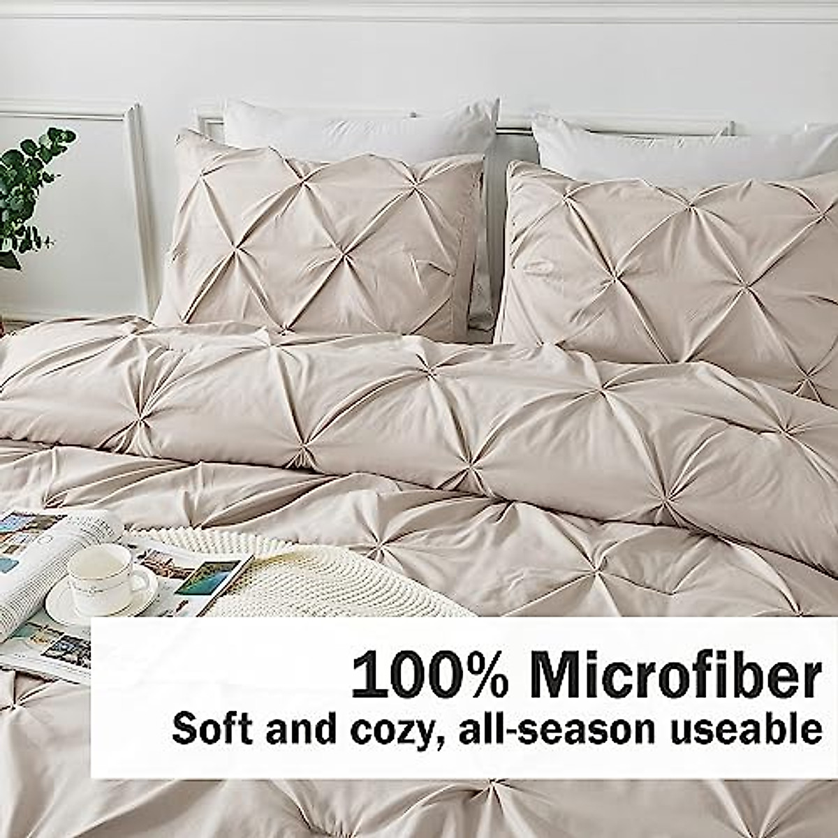 Andency California King Comforter Set Khaki (104x96Inch), Pinch Pleat Cal King Comforter Set 3 Pieces, Oversized King Pintuck Bed Comforter, Microfiber Down Alternative Comforter Bedding Set