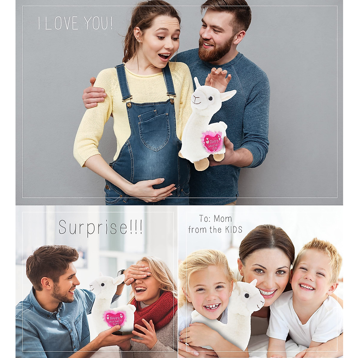 DolliBu Happy Mother's Day Super Soft Plush White Llama Figure - Cute Stuffed Animal with Pink Heart Message for Best Mommy, Grandma, Wife, Daughter - 9" Inches