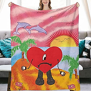 Bad Cute Bunny Cartoon Music Blanket,Flannel Throw Blankets,Ultra-Soft Cool Luxury Blanket Suitable for Couch Sofa Bed Home,Gifts for Women and Men Fans 50X40 inch(Bad 1, 50"X40")