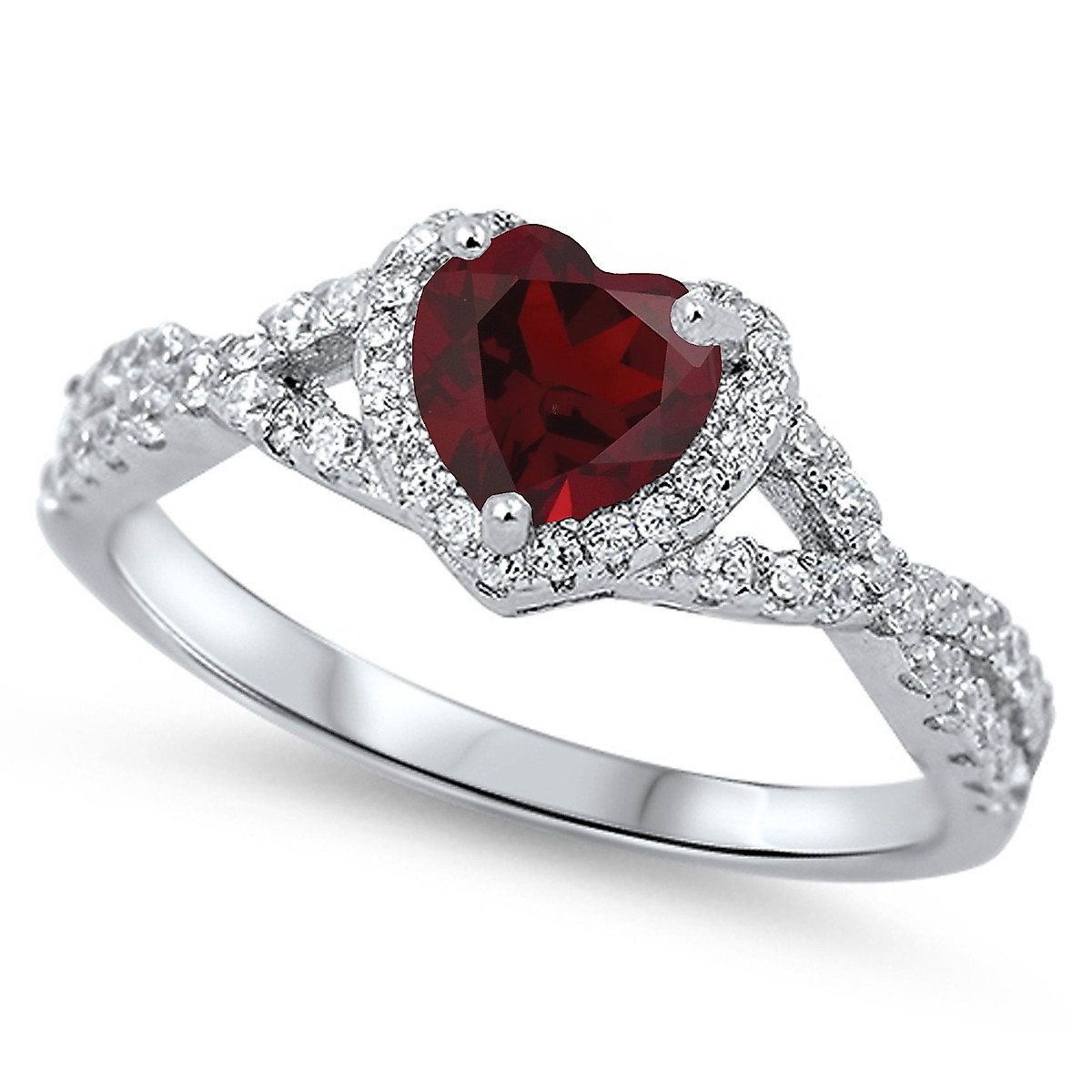 925 Sterling Silver Faceted Natural Genuine Red Ruby Heart Halo Promise Ring Size 11