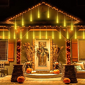 ULERSP Christmas Meteor Shower Rain Lights Extendable, 30cm 8 Tube 192 LEDs Falling Rain Drop Lights, Waterproof Icicle Lights for Outdoor Garden House Window Xmas Tree Decoration (Warm White)