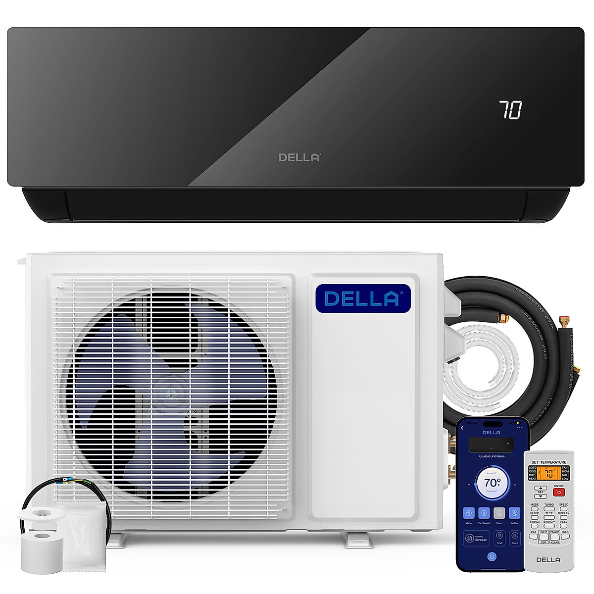 DELLA Umbra Series 12000 BTU Wifi Enabled Mini Split Air Conditioner Ductless Inverter System, 17 SEER2 110-120V Energy Efficient Unit w/ 1 Ton Heat Pump, Cools Up to 550 Sq. Ft. (Black Series)