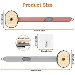 Ainiv 2 Pack Back Scrubber for Shower, Long Handled Shower Brush with Soap Dispenser, Exfoliating Body Scrubber for Wet or Dry Brushing, Shower Brush with Soft Bristles（Grey & Pink）