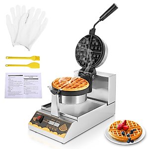 WICHEMI Belgian Waffle Maker Commercial Waffle Maker Restaurant Intelligent Flip Waffle Maker with Removable Plates 180° Rotating Non-Stick LED Digital Waffle Iron For Hotel Restaurant,110V 1200W.