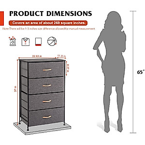 WAYTRIM Dresser Storage Tower, 4 Fabric Organizer Drawers, Wide Chest of Drawers for Closet Boys & Girls Bedroom, Bedside Furniture, Steel Frame, Wood Top, Fabric Bins, Easy Installation (Charcoal)