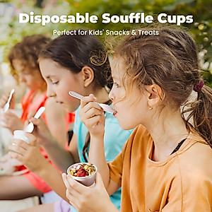 Fit Meal Prep 250 Pack 2 oz White Disposable Plastic Cups and 3 Inch Tasting Spoons - Portion Food Samplers for Restaurants Catering Party Appetizers Souffle Dressings Ice Cream Desserts