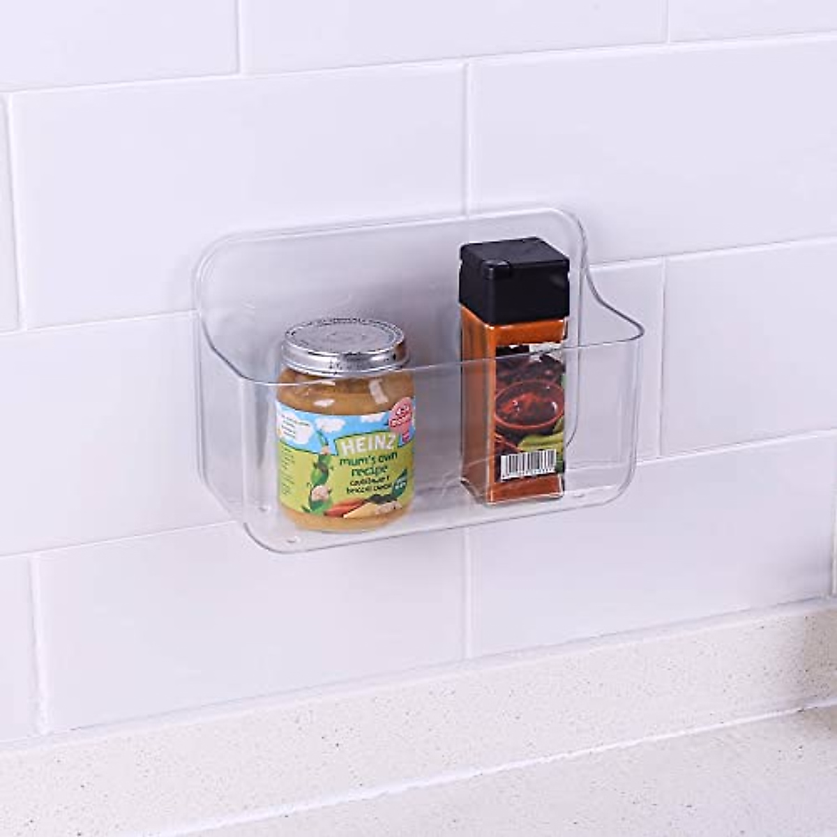 COLINCH Adhesive Wall Mounted Small Storage Organizer Box Without Drilling for Bathroom, Pantry, Kitchen, Laundry, Utility Room, Inside of Cabinet Door - Clear