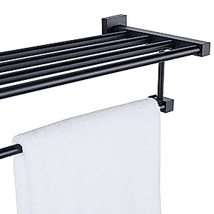 Matte Black Bathroom Towel Rack Shelf, Hanging Wall Mounted Decor (24 in)