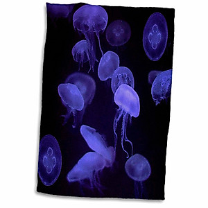 3D Rose Deep Violet Jellyfish in Dark Ocean Hand/Sports Towel, 15 x 22