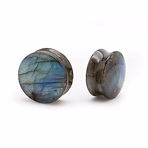 Painful Pleasures Labradorite Convex Stone Double Flared Plug — Price Per 1 — 22mm ~ 7/8"