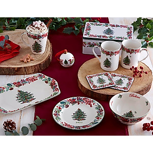 Spode Christmas Tree Collector's Plate, 8-Inch Porcelain Dinner & Appetizer Plate, Holiday-Themed Serving Plate, Microwave & Dishwasher Safe, Festive Collectible Seasonal Dining Plate