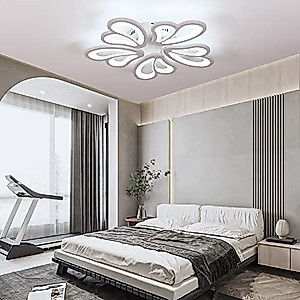 Naroume Modern LED Ceiling Light,55W Acrylic Flush Mount Ceiling Lamp,5 Petals Metal Flower Shape Chandelier Lighting Fixture for Living Room Bedroom Kitchen Office Dining Room (6000K White Light)