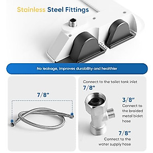 Ultra-Slim 3-in1 Bidet, Self-Cleaning, Posterior&Feminine Wash-(Retractable Dual Nozzles), Non-Electric Bidet Attachment for Toilet Seat, Adjustable Fresh Cold Water Pressure, Stainless Steel Inlet