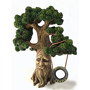 Fairy and Garden Gnome Tree - Enchanted Grandpa Miniature Tree with Removable Glow in The Dark Welcome Sign for Fairies and Lawn Gnomes