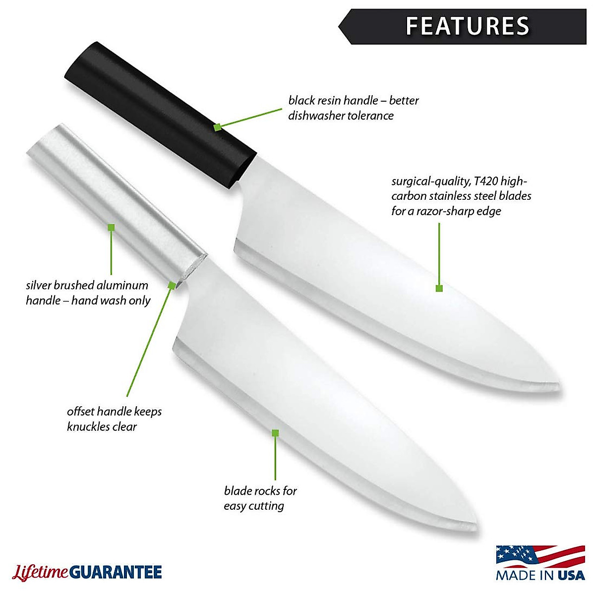 Rada Cutlery French Chef Knife Stainless Steel Blade with Aluminum Handle Made in USA, 8.5 Inch, Silver