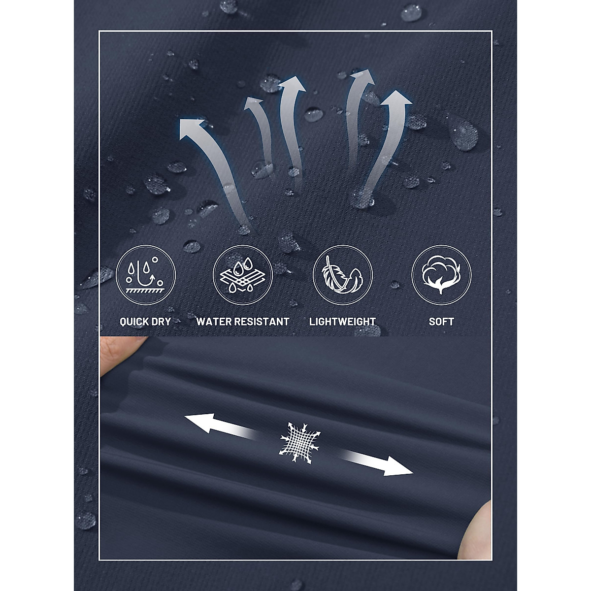 TACVASEN Mens Hiking Cargo Shorts Quick Dry Stretch Golf Shorts 10 Inch Inseam with Zipper Pockets for Outdoor Fishing Navy