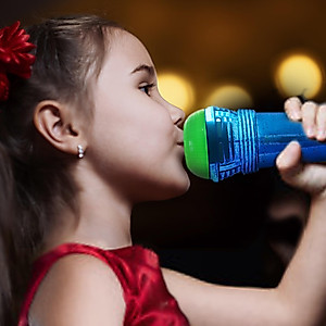 Novelty Place Echo Mic for Kids and Toddlers - Battery-Free Magic Microphone Voice Amplifying Retro Toy for Singing, Speech & Communication Therapy - 10" (Blue & Green)