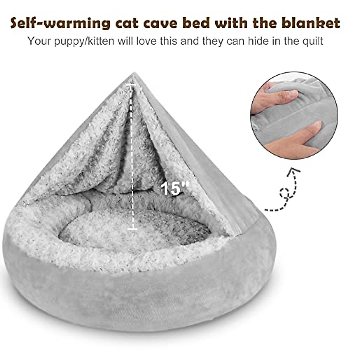 JOEJOY Small Dog Bed Cat Bed with Hooded Blanket, Cozy Cuddler Luxury Orthopedic Puppy Pet Bed, Donut Round Calming Anti-Anxiety Dog Burrow Cave Bed - Anti-Slip Bottom and Machine Washable 23 inch