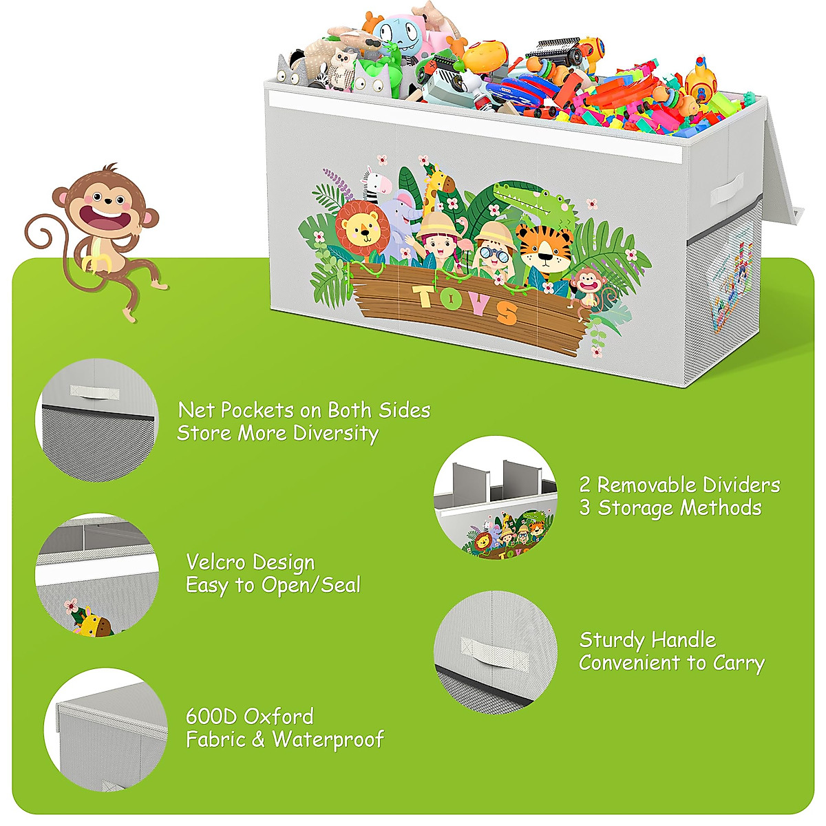 Momsnug Large Toy Box for Kids, Collapsible Sturdy Toy Chest for Boys, Girls, Toy Storage Organizer Bins with Lids, Large Toy Box Chest for Nursery Room, Playroom, Closet, Office