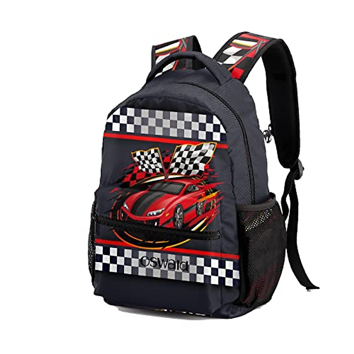Urcustom Custom Kid Backpack, Race Car Personalized School Bookbag with Your Own Name, Customization Casual Bookbags for Student Girls Boys