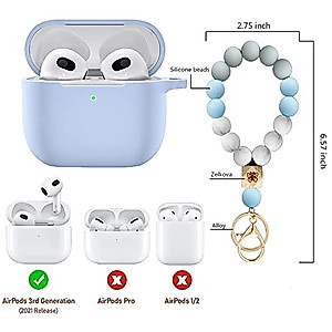 Cute Case for Airpods 3 Case, Bracelet Keychain Beaded Wristlet Apple Airpod 3rd Gen Cover for Girl Women, Silicone Case Protective Skin for AirPod 3rd Generation Wireless Charging Case (Blue)