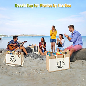 Birthday Gifts for Women Mothers Day Gifts for Mom Wife Grandma Daughter Sister Bridesmaid Initial Jute Tote Bag and Makeup Bag C