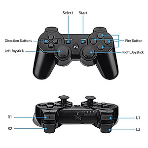 Powerextra Wireless Controller Compatible with PS-3, 2 Pack High Performance Gaming Controller with Upgraded Joystick for Play-Station 3 (Black)