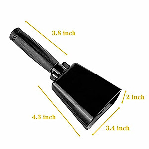 Steel Cow Bell with Handle Cowbells,Cheering Bell and Loud Noise Makers Hand Bells for Sporting Events,Football Games,School Bell,Farm Hand Chimes Percussion Musical Instruments (8 inch Black)