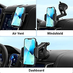 Fengtin Phone Mount for Car [Military-Grade Suction] 3 in 1 Car Phone Holder Mount Windshield Dashboard Air Vent Universal Car Dashboard Mount Phone Holder for Car Dashboard Fit All Smartphone