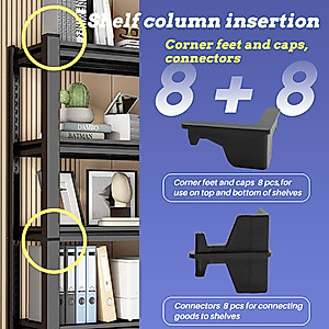 Terixe 16 Pcs Post Inserts Connectors for Whalen and Costco 5 Shelf Heavy Duty Shelving Unit - PP Plastic, Injection Molded, Sturdy Support - Black, Includes 8 Post Corner Connectors and 8 Post Caps