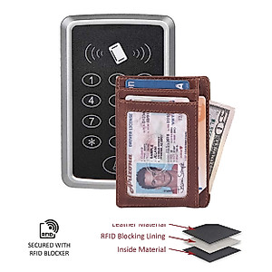 Front Pocket Wallet for Men Women Slim Minimalist Real Leather RFID Blocking Credit Card Holder (COGNAC WAX PULL UP)