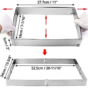 QWORK Stainless Steel Sheet Pan Extender, Adjustable Cake Mold Ring, Half Size, Square, 1 Pack