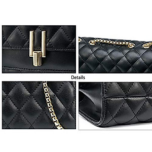 Plergi Small Genuine Leather Crossbody Quilted Flap Handbag with Chain Strap for Women Lightweight Cellphone Bag