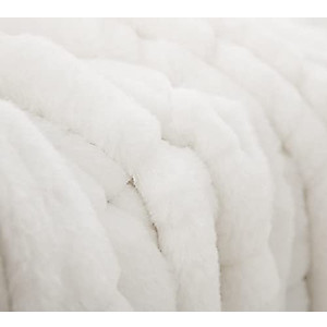 Ultra Soft Reversible Faux Fur Throw, Fluffy Blanket for Winter Sofa Couch, Cuddly & Warm(50"x 60", White)