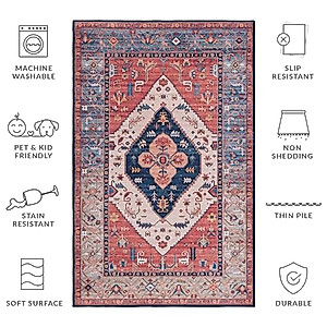 SAFAVIEH Tucson Collection Area Rug - 6' x 9', Rust & Blue, Traditional Persian Design, Non-Shedding Machine Washable & Slip Resistant Ideal for High Traffic Areas in Living Room, Bedroom (TSN153P)