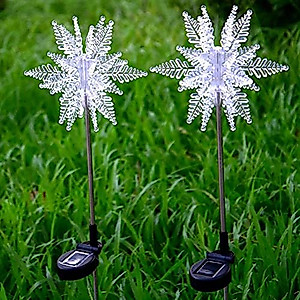 Aolyty Solar Garden Light Outdoor Decoration, 2 Pack Waterproof Solar Snowflakes Stake Lights Warm White LED Lighting for Path Yard Lawn Patio Party Christmas Decor