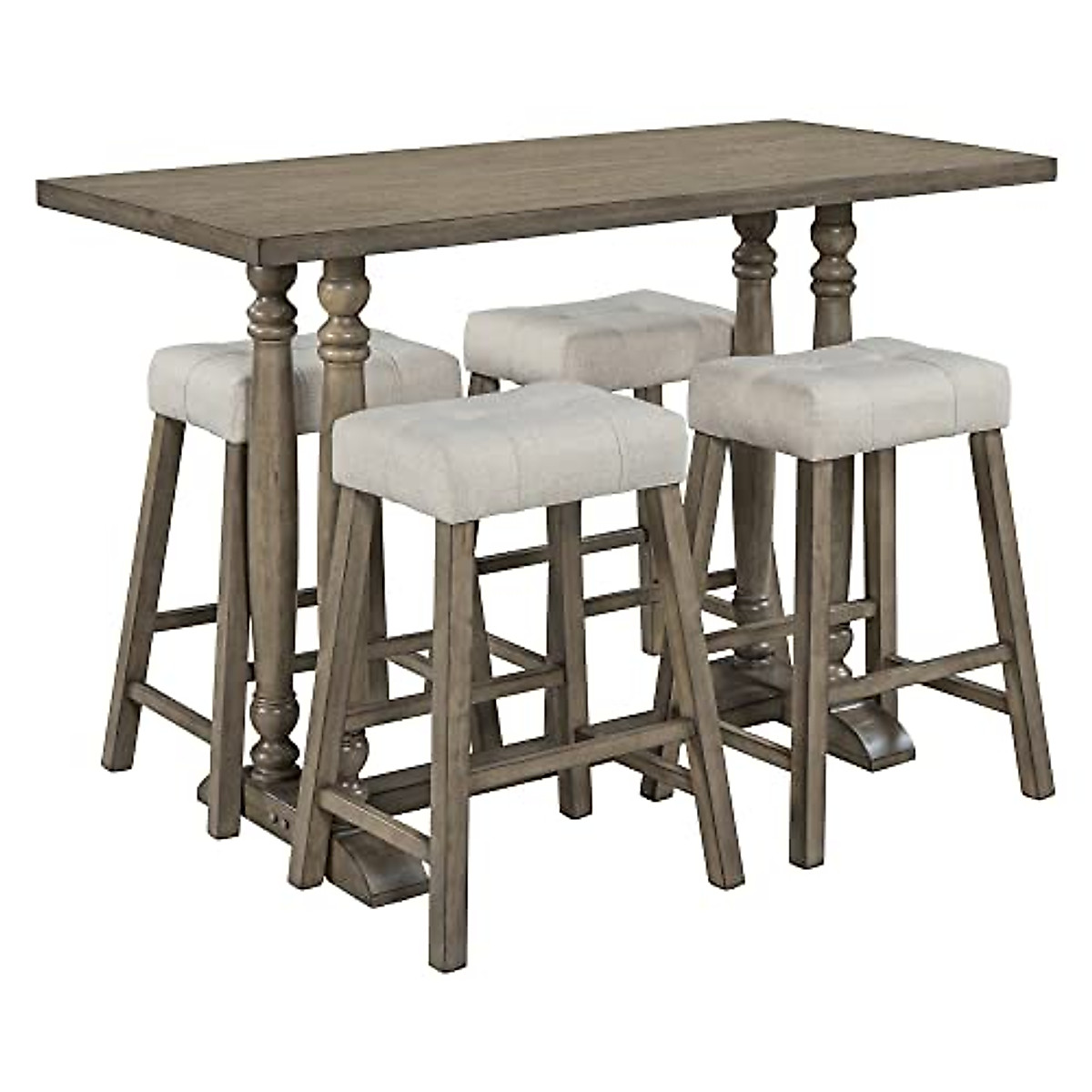 LUMISOL 3-Piece Counter Height Pub Set Wood Dining Table Set for Small Space,Rectangular Table and 4 Upholstered Stools for Kitchen Breakfast Nook (Light Brown)