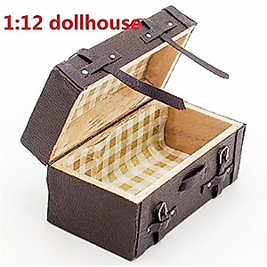 EatingBiting Dollhouse Miniature Doll Furniture Accessories 1:12 Dollhouse Miniature Vintage Brown Lugguage Box Trunk case Bag, Can Open and Close, Retro Elegant Vivid