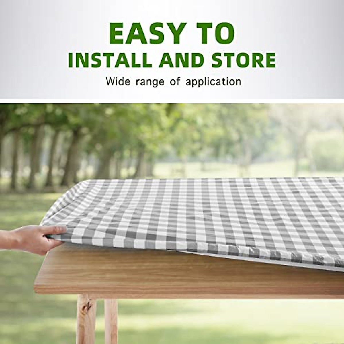 UMINEUX Picnic Table Cover with Bench Covers Fitted Table Clothes for 6 Foot Rectangle Tables Vinyl Flannel Backing with Elastic Edge -for Outdoor/Indoor Party&Dining(30x72 Inch,3-Pieces, Gray Plaid)