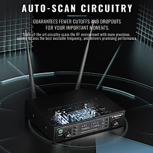 Phenyx Pro Wireless Microphone System Dual Wireless Mics,w/ 2 Handheld Dynamic Microphones, 2x100 Adjustable UHF Channels, Auto Scan,328ft Range,Microphone for Singing, Karaoke, Church(PTU-71-2H)