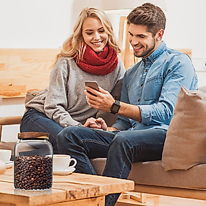 Glass Coffee Storage Jar with Lids Scoop Thicken Glass Coffee Canister Borosilicate Glass Food Containers for Ground Coffee Beans Nut Pasta Sugar Candy Spice Rice Loose Tea