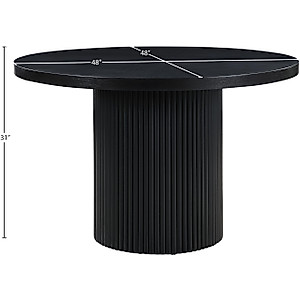Meridian Furniture 728Black-T Belinda Collection Mid-Century Modern Dining Table, Solid Wood Base, Black Finish Oak Wood Veneer MDF Top, Round Top, Fluted Base, 48" W x 48" D x 31" H, Black