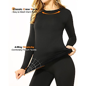 ViCherub Womens Thermal Underwear Set Long Johns Base Layer Fleece Lined Cold Weather Soft Top Bottom Black 2XL