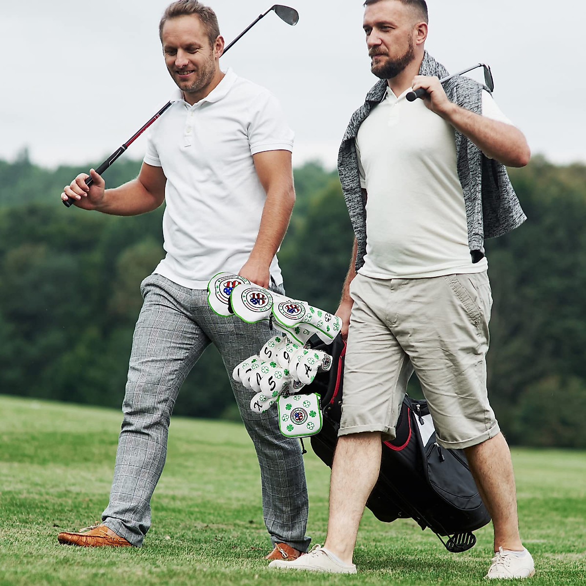 Big Teeth Golf Iron Covers Iron Head Covers, Lucky Clover Iron Covers Long Neck Golf Iron Head Covers, 11Pcs Golf Iron Covers Set Golf Club Covers for Irons Fit Taylormade SIM Cleveland Callaway Etc